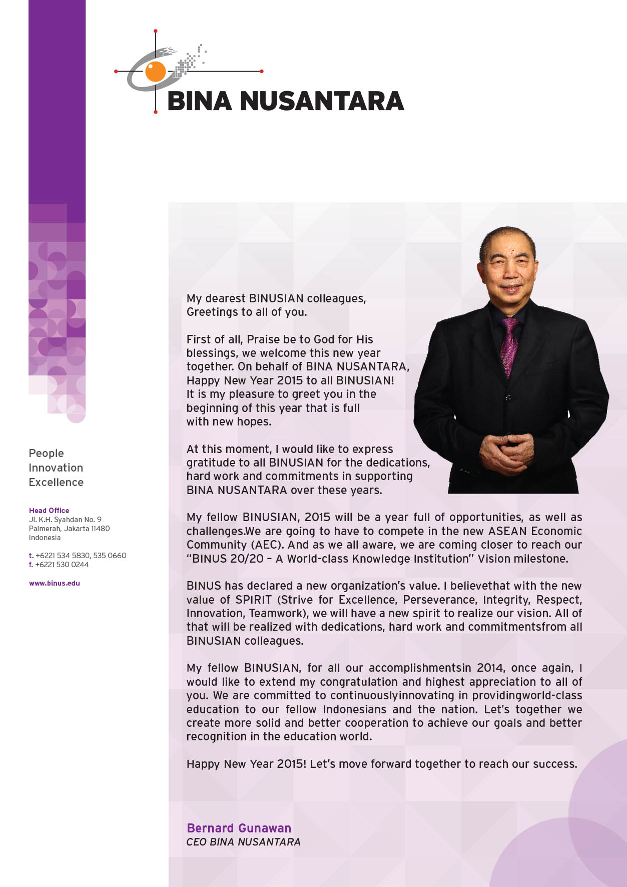 CEO New Year Greetings 2015 – BINA NUSANTARA GROUP CEO New Year Greetings 2015 – BINA NUSANTARA GROUP